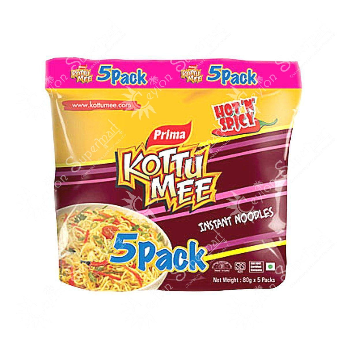 Buy Prima Kottu Mee Instant Noodles | Hot & Spicy Flavour 5 Pack 400g ...